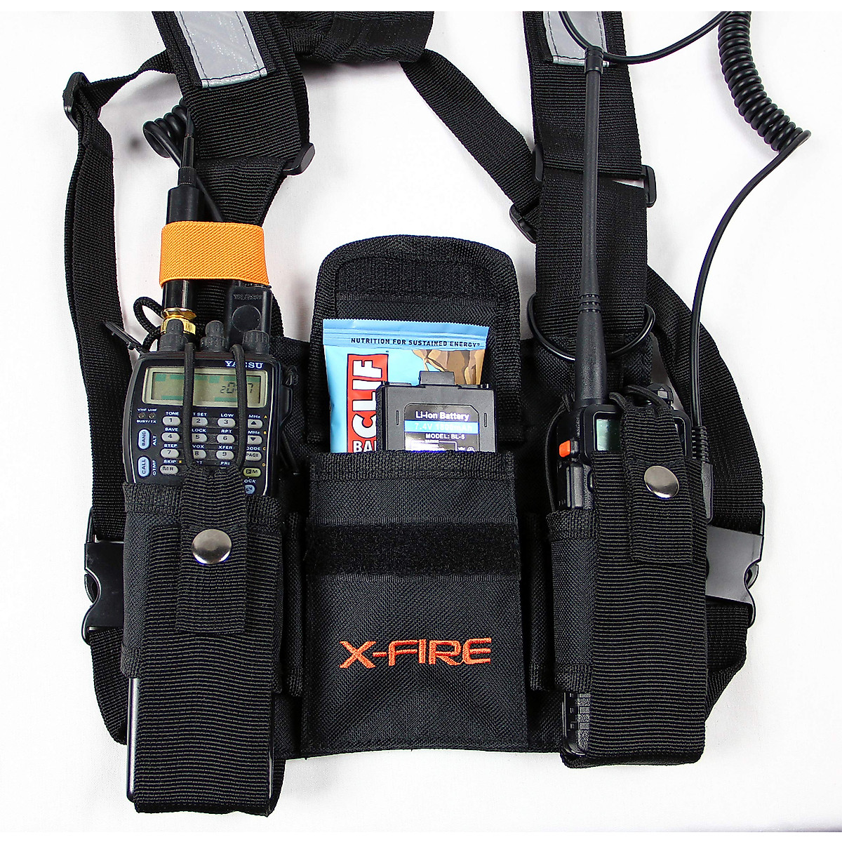 X-FIRE® Updated Dual Portable Radio Chest Rig Harness for Two-Way Radios w/ 3m Reflective. Now with Larger Radio Pocket