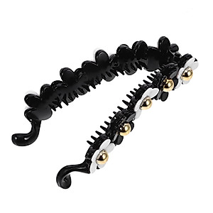 Banana Clip Flower Banana Hair Clips Acrylic Toothed Ponytail Holder Strong Tension Hair Claw Flower Barrette for Women Girls, Black