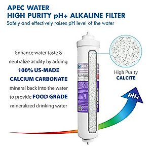 APEC 10" US Made High Purity Ph+ Calcium Carbonate Alkaline Filter with ¼” Quick Connect For Reverse Osmosis Water Filter System (For Standard System, Replacement Filter Only FI-PHPLUS-QC)