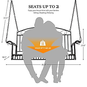 VINGLI Upgraded Metal Patio Porch Swing, 660 LBS Weight Capacity Steel Porch Swing Chair for Outdoors, Heavy Duty Swing Chair Bench for Gardens & Yards (Pattern 6)