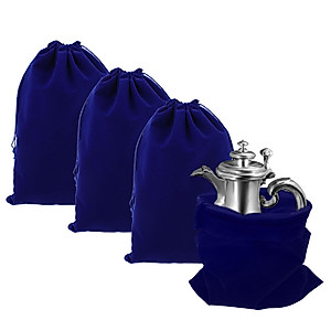 cobee Silver Storage Bags, 4pcs Anti Tarnish Cloth Pouches Large Siliver Protecter Bags Protection Resistant Cloth Storage Plush Bag for Jewelry, Silverware, Flatware Cleaning, 11.8" x 7.8"(Blue)