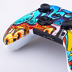 9CDeer 1 Piece of SiliconeTransfer Print Protective Cover Skin + 6 Thumb Grips for Xbox One/S/X Controller Cartoon Paints