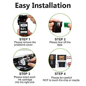 WIZINK 62 62XL Ink Cartridges Replacement 2black Ink cartridges for HP Ink 62 XL 62xl for Printer Envy 5660 7645 5540 7640 5643 5663 Officejet 5740 200 5746 5745 OfficeJet Mobile 200, 250 (2 Black)