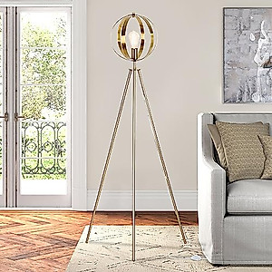 JUNNAI Gold Tripod Floor Lamp: Elegant Tall Lamp with Brass Rotating Cage Shade & E26 Lamp Base | Modern Standing Lamp for Living Room, Bedroom, Office