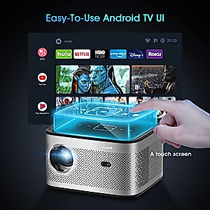 Projector with WiFi and Bluetooth,Hasatek 1600 ANSI Lumens Projector 4k Supported Video Projector, Android TV,Auto Focus,Electronic Keystone Correction，Full HD 1080P Home Theater Movie Projector