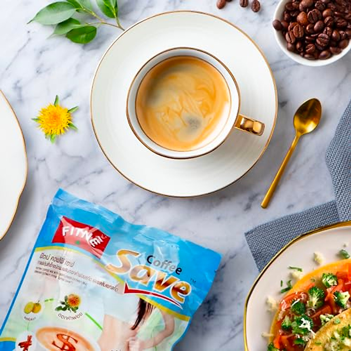 FITNE Instant 3 In 1 Coffee Packets Mix With Herbs Cinnamon Garcinia Safflower Spice Latte Smooth Blend No Sugar Sucralose Sweetener, 10 Sticks