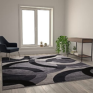 Flash Furniture Harken Collection 8' x 10' Geometric Area Rug - Black and Gray Olefin Facing - Jute Backing - Living Room or Bedroom