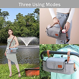 ASunine Large Space Stroller Organizer Bag, Universal Stroller Accessories Bag with 2 Cup Holders, Multiple Pockets for Bottle, Diaper, Phone, Toys, Baby Items