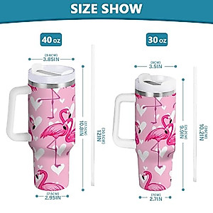 Burbuja Flamingos Standing on One Leg 40oz Insulated Tumblers with Handle and Straw Lid, Double Wall Stainless Steel Travel Mug Leak-Proof, BPA Free, Gift for Mom Dad