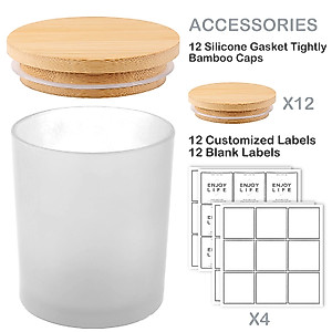 GOTIDEAL 12 Pack 6 OZ Frosted White Candle Jars with Bamboo Lids for Making Candles Supplies, Bulk Empty Candle Containers Tins Small Glass Jars for Candle Soy Wax