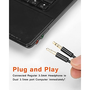 Headphone Splitter for Computer 3.5mm Jack Audio Microphone Splitter Female to Headset/Mic Dual Male Stereo Adapter Earphones Port to Gaming Headset PC Laptop Converter (White)