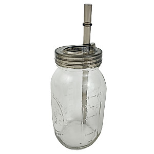 1 Ball Glass Mason Drinking Quart Jar with One Piece Sip Lid and Straw (32oz) Regular Mouth By Bear Hand 3 Piece Set 32 R/ Straw 32 R/ Straw