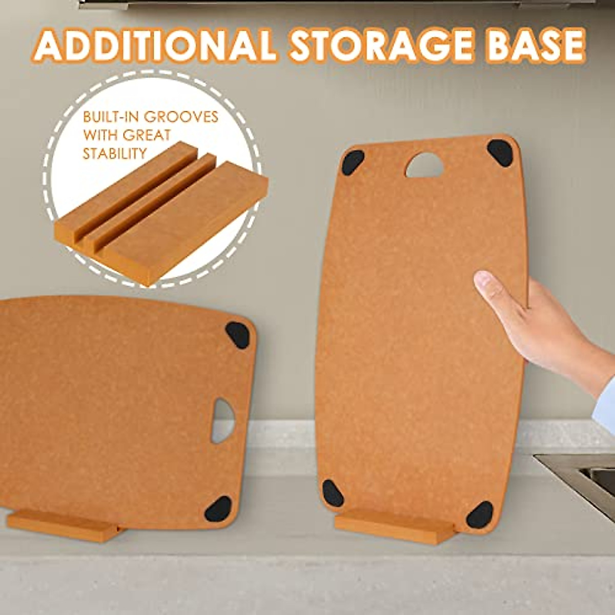 Cutting Boards for Kitchen Set of 3, Wood Cutting Boards with Holder, Non Slip Chopping Boards - Medium & Large Bamboo Cutting Boards, Kitchen Chopping Board for Meat Cheese board