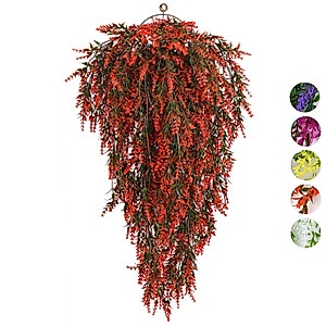 RECUTMS Artificial Lavender Fake Hanging Flowers 4Pcs Plants Faux Plastic Kitchen Home Wedding Office Garden Decor (Orange)