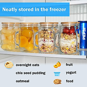 Overnight Oats Containers with Lids Set of 4, 16 Oz Yogurt Parfait Cups with Bamboo Lids, Glass Oatmeal Mason Jars, Chia Seed Pudding Jars, Food Storage Containers for Cereal, Snacks, Spice, Sugar