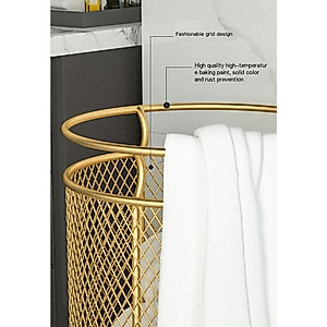 YDKJWB Metal Laundry Basket with Wheels, Round Mesh Dirty Clothes Hamper, Gold/Black/White Laundry Hamper, Storage Basket for Bathroom, Laundry Room, Living Room, Bedroom (Color : Gold)