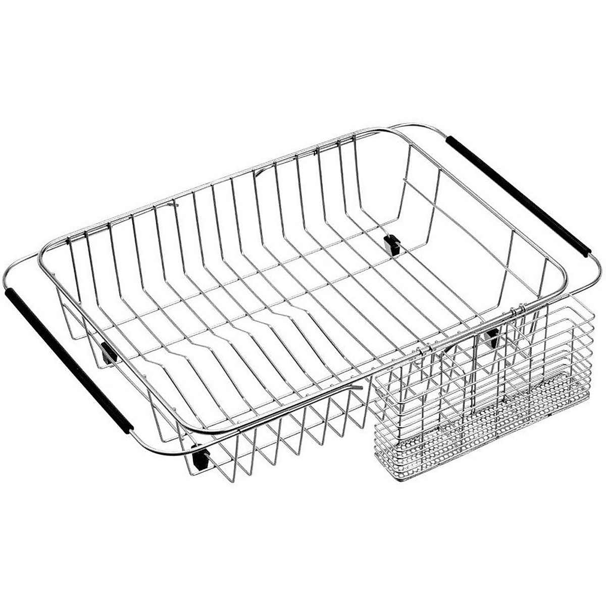 SANNO Dish Drying Rack with Stainless Steel Utensil Holder Large Dish Rack Drainer Drain Expandable Dish Rack Shelf Dish Rack in Sink or Over Sink or On Counter Rustproof Stainless Steel