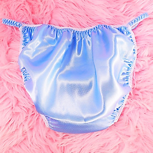 Ania's Poison Sissy Panties Baby Blue Satin String Bikini Shiny Men's Panties Underwear Bra Mini Skirt S-2X (L)