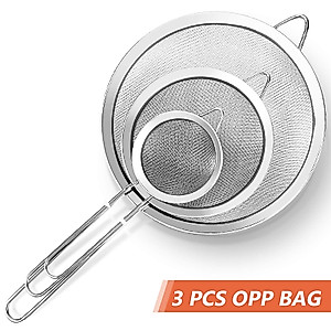YLYL 3 Pcs Super Wire Extra Fine Mesh Strainer with Handle, Small Medium Large Size Sifter Metal Strainer Set, Stainless Steel Sieve Fine Mesh Strainers for Kitchen Rice Juice Quinoa Food Flour Baking