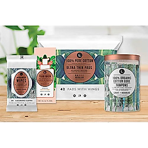 L. Chlorine Free Maxi Pads Extra Long Overnight Absorbency with Wings, Organic Cotton, Free of Chlorine Bleaching, Pesticides, Fragrances, or Dyes, 20 Count