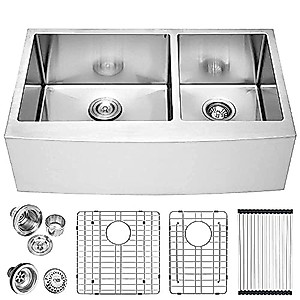 33 Farm Sink Stainless Steel - Lordear 33 Inch Farmhouse Sink Double Bowl 60/40 Apron Front 16 Gauge Stainless Steel Farm Style Kitchen Sink