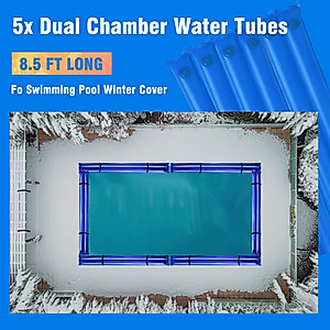 8.5 Ft Double Chamber Pool Water Bags, Water Tubes | Pool Cover Weights for Inground Pool Cover, Extra Durable 0.4mm PVC Water Weight Bags with Screw Caps, Winter Pool Bags for Closing Kit -5 Pack