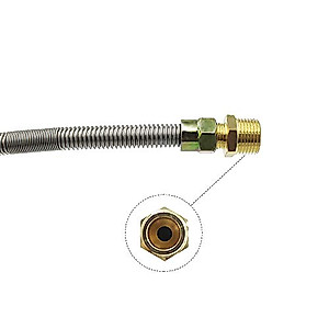 MENSI Non-Whistle 3/8" Female Flre with 1/2" Adapter Flexible Flex Gas Line for LPG and NG Fire Pit Hose Connection Kit in 24" Length