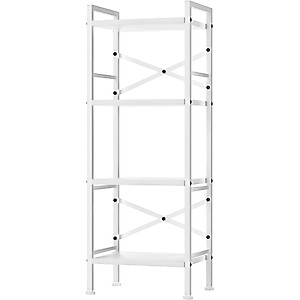 GIOTORENT 4 Tier Book Shelf, Small Bookshelf Storage Organizer, Tall Narrow Bookcase with Storage Shelves, Wooden Industrial Office Shelves for Bedroom, Living Room, White