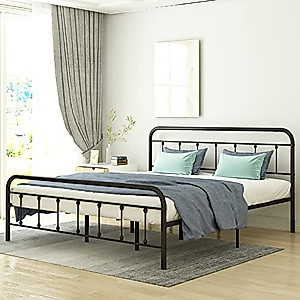 TABU Cal King Platform Bed Frame with Headboard & Footboard, Heavy Duty Metal Bed Frame with Strong Slat Support, Vintage Style Mattress Foundation, No Box Spring Needed (Cal King/Black)