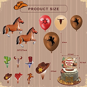 Cowboy Party Decorations Set - Western Birthday Party Decorations Country Rodeo Party Favor Horse Balloons Birthday Banner Cupcake Toppers Hanging Swirls