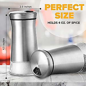 The Original Salt and Pepper Shakers set - Spice Dispenser with Adjustable Pour Holes - Stainless Steel & Glass - Set of 2 Bottles