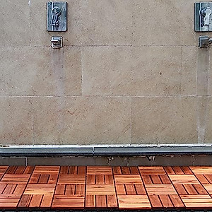 CLOVERHOLM Interlocking Deck Tiles 12x12 inches, 10PCS Waterproof Acacia Wood Patio Tiles, Easy Snap Flooring Tiles for Indoor and Outdoor,Balcony, Entry, Poolside Tiles (Tiles-Teak-P9)