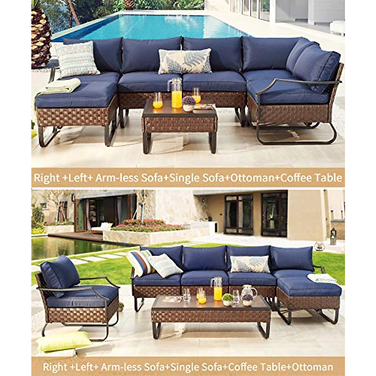 Romayard 10 PCS Patio Conversation Set Outdoor Metal Furniture All-Weather Steel Frame Sectional Sofa Set with Cushions for Garden,Lawn,Pool