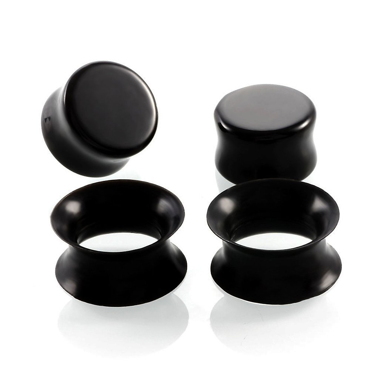 HQLA 2 Pairs Black Natural Obsidian Stone/Ultra-Thin Silicone Ear Gauges Plugs Tunnels Expanders Stretcher Body Piercing Jewelry,2g-5/8''(6mm-16mm) … (0g(8mm))