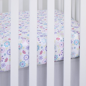 NoJo 100% Cotton Fitted Crib Sheet, Multi Floral, Lavender/Aqua/Pink/Yellow