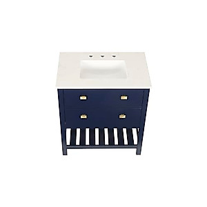 PULLAFUN Vanity Sink Combo Featuring a Marble Countertop, Bathroom Sink Cabinet and Home Decor Bathroom Vanities, Blue, 30 inch Vanity with Sink