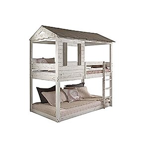 Acme Furniture Cabin-Like Twin Wooden Bunk Bed, 77" x 43" x 90"H, Rustic White