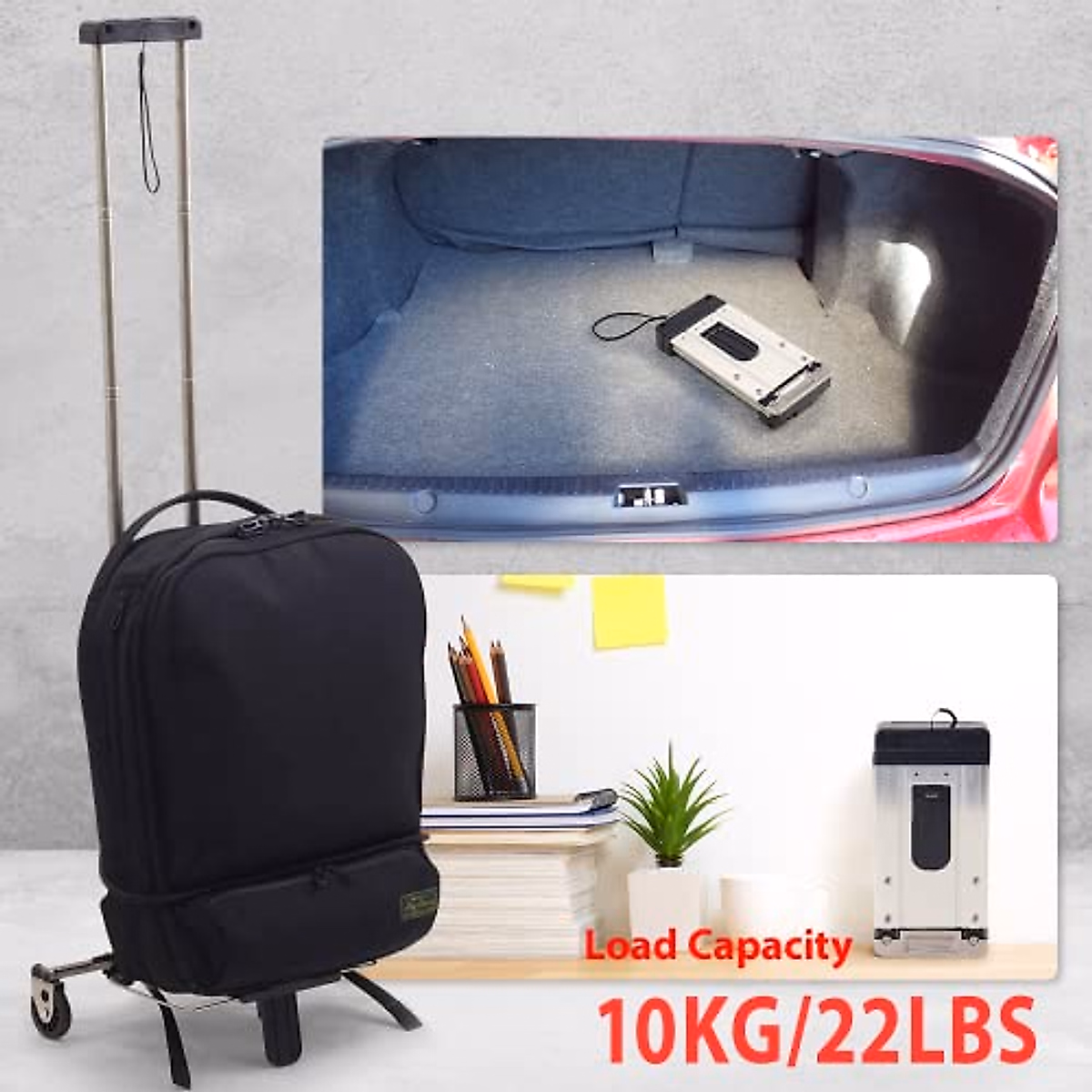 【 Upgraded 】 Japard Mini Folding Hand Truck, Luggage Cart with 2 Wheels Loadable Up to 22lbs, Brief Case, Back Pack, Business Trip, Roll Luggage Cart Foldable, Extra Small Carrying Cart Hand Luggage
