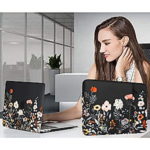 MOSISO Laptop Sleeve Compatible with MacBook Air/Pro, 13-13.3 inch Notebook, Compatible with MacBook Pro 14 inch 2023-2021 A2779 M2 A2442 M1, Garden Flowers Polyester Vertical Bag with Pocket, Black