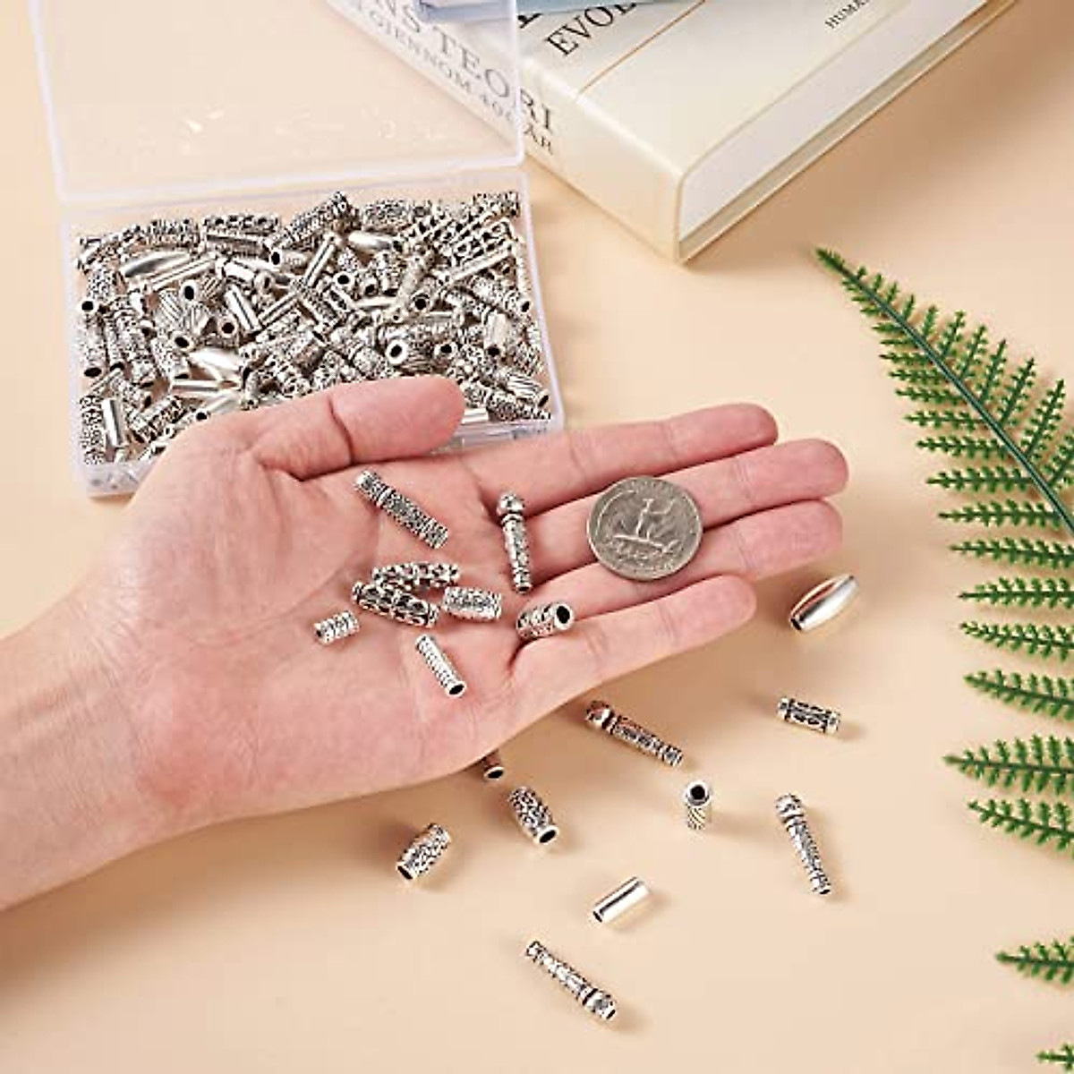KISSITTY 150pcs/box 15 Style Antique Silver Tibetan Spacer Tube Beads Alloy Metal Charms for Bracelet Necklace Jewelry Making