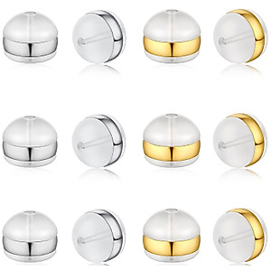DELECOE 12pcs Soft Silicone Earring Backs for Studs Silver&Gold Belt Rubber Earring Backs Replacements Hypoallergenic Safety Plastic Earring Back for Studs Earring Hoops Fish Hook