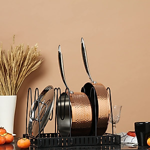 RAOYABOHO Black Pot and Pan Organizer for Cabinet Adjustable, Kitchen Pot and Pan Organizer Storage, Pan and Pot Lid Rack Holder 8 Tiers