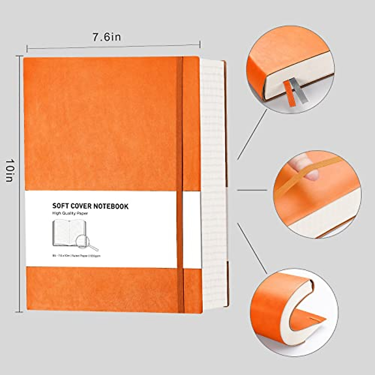 RETTACY Large Thick Journal for Writing - 320 Numbered Pages B5 Lined Journal Notebook with 100GSM Lined Paper,PU Leather,Softcover,Inner Pocket,7.6'' X 10''-Orange