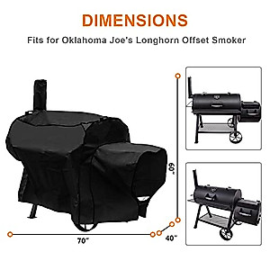 Grisun Grill Cover for Oklahoma Joe's Longhorn Offset Smoker, Anti-UV Waterproof Offset Smoker Cover for Oklahoma Joe's 13201747-50, Heavy-Duty 600 D Polyester, Black (70" L x 60" H x 40" W)