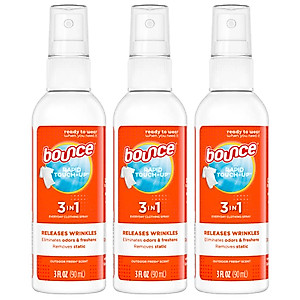 Bounce Anti Static Spray, 3 in 1 Instant Anti Static Spray & Instant Wrinkle Release, Odor Eliminator & Fabric Refresher, Travel Size (3 Oz,Pack of 3)