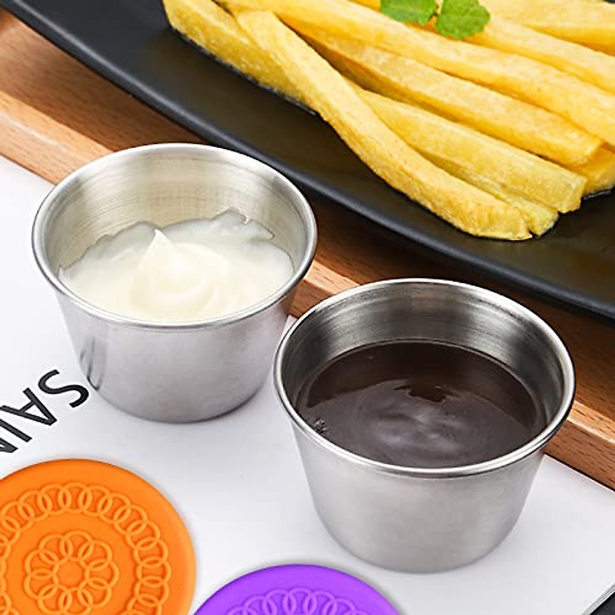 Salad Dressing Container To Go, Reusable Small Containers With Lids , Stainless Steel Condiment Containers With Silicone Lids, Small Sauce Containers For Lunch Box, Easy Open, Leakproof(3 Pack,70ml)