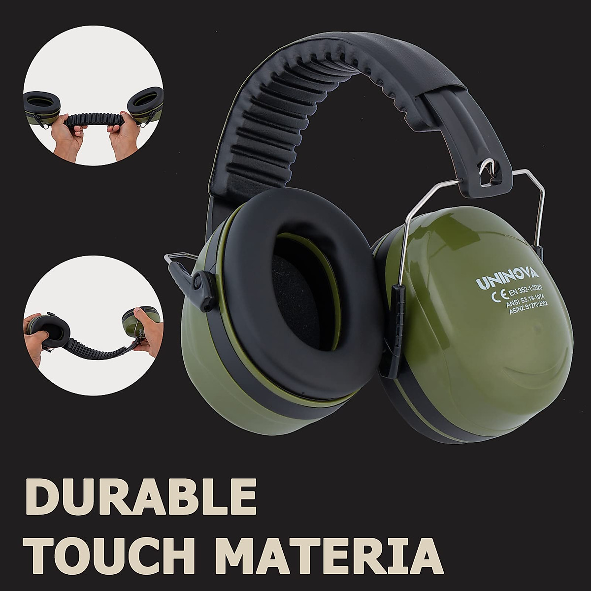 UNINOVA Hearing Protection Earmuffs, Noise Reduction Safety Ear Muffs, NRR 26dB Ear Protection Headphones for Shooting Gun Range Lawn Mowing Construction Woodworking Adults Men Women,Armygreen