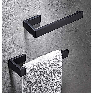 Towel Rack, Hand Towel Ring Holder SUS304 Stainless Steel, Hardware Set Towel Bar for Bathroom, Kitchen, Cabinet in Hotel or Home, Matte Black & Wall Mounted