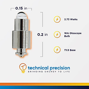 Replacement Bulb for WELCH ALLYN HPX 06500, HPX08500, MacroView 23810 by Technical Precision - 2.7 W, 3.5 V Halogen Otoscope Lamp - 1 Pack