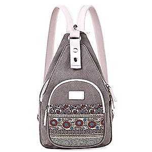 ArcEnCiel Mini Women Sling Chest Bag Canvas Backpack (Grey)